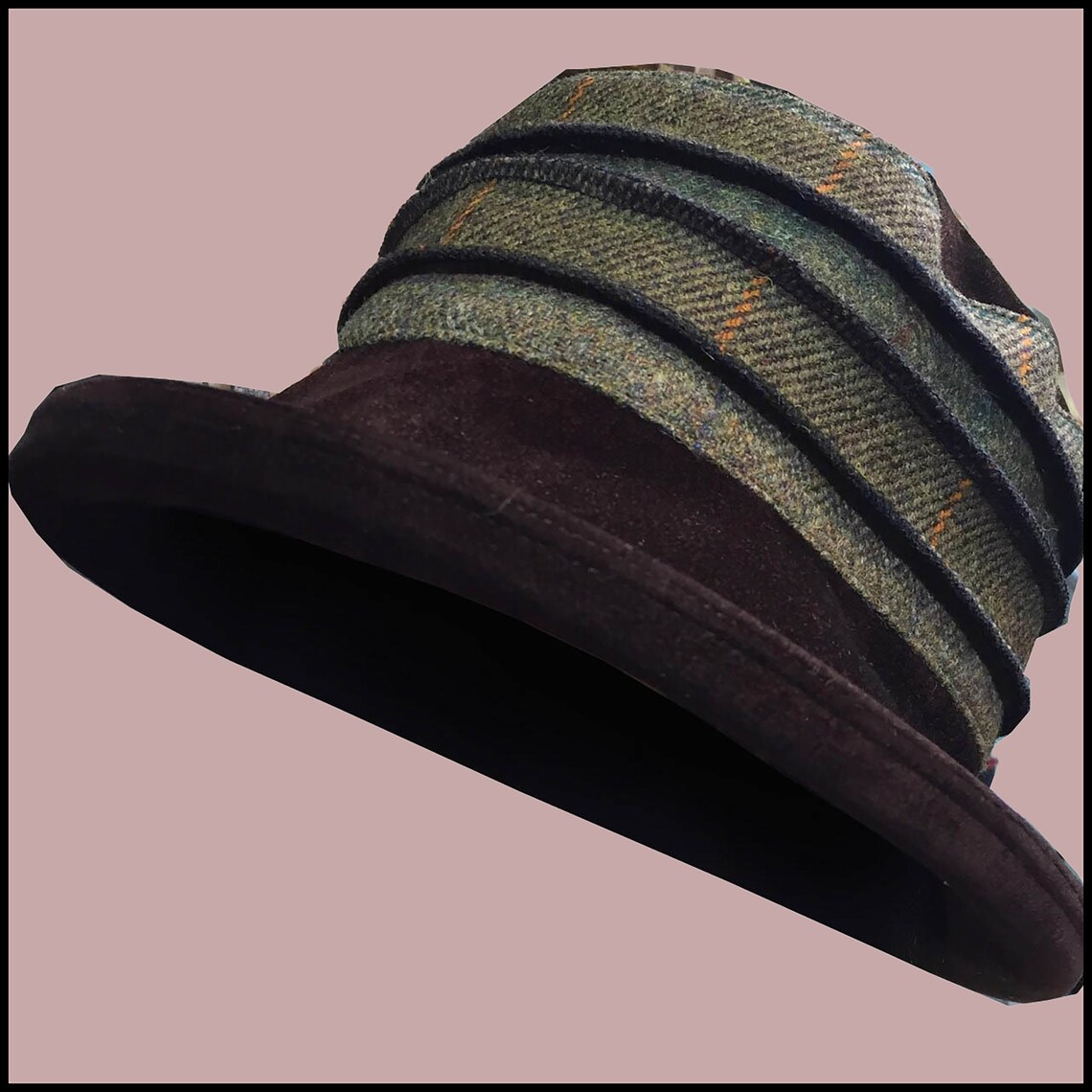 Fun Spring Autumn Stripy Hat in Soft Brown Suedette with | Etsy