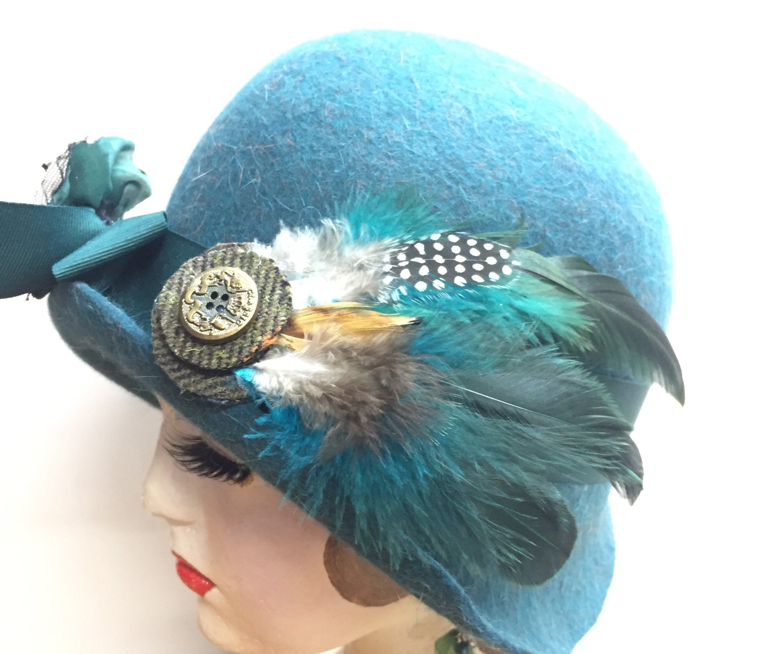 Blue Turquoise Feather Pin for Your Hat Your Jacket & Scarf | Etsy