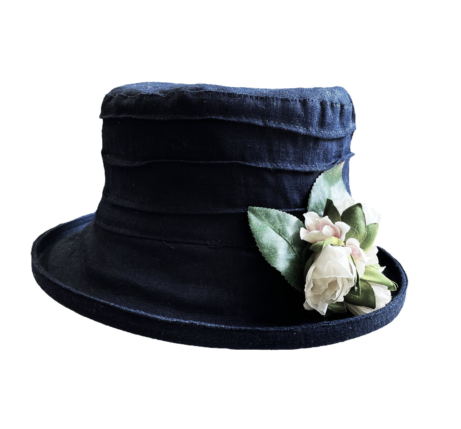 Navy Blue Linen Women Summer Hat, Practical Stylish Working and Walking ...