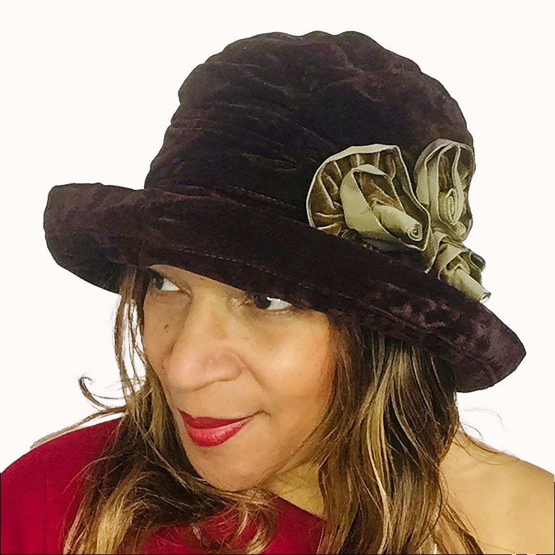 Downton Abbey Cloche Style Hat in Brown Suedette With Bronze | Etsy