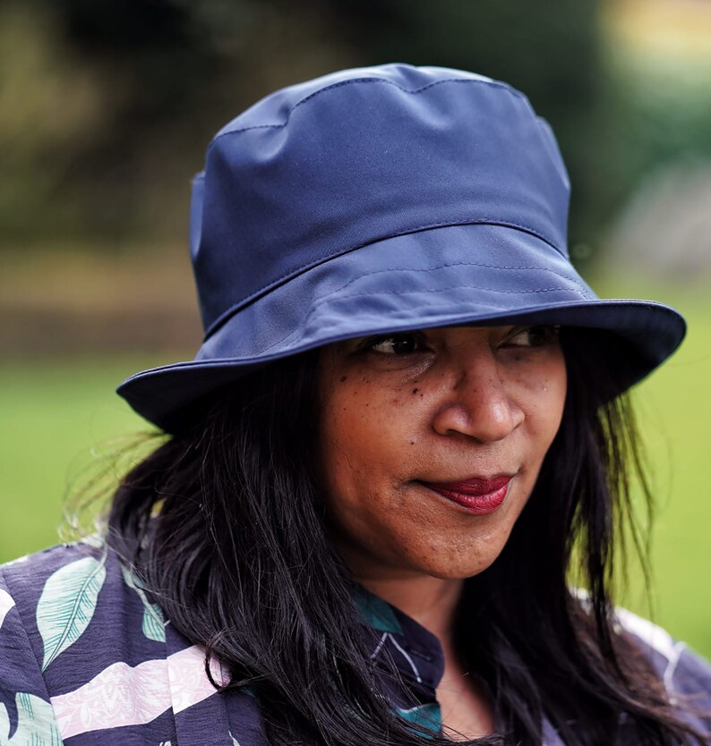 Women's Navy Blue Souwester Style Rain Hat, Waterproof Bucket Hat With ...