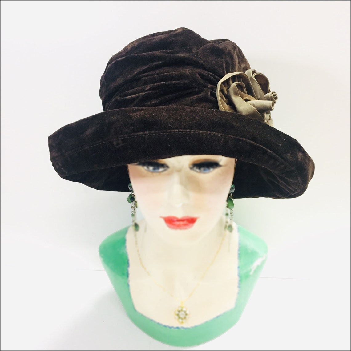 Downton Abbey Cloche Style Hat in Brown Suedette With Bronze | Etsy