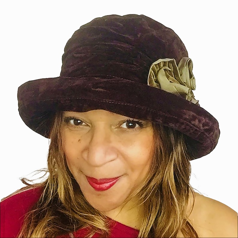 Downton Abbey Cloche Style Hat in Brown Suedette With Bronze | Etsy