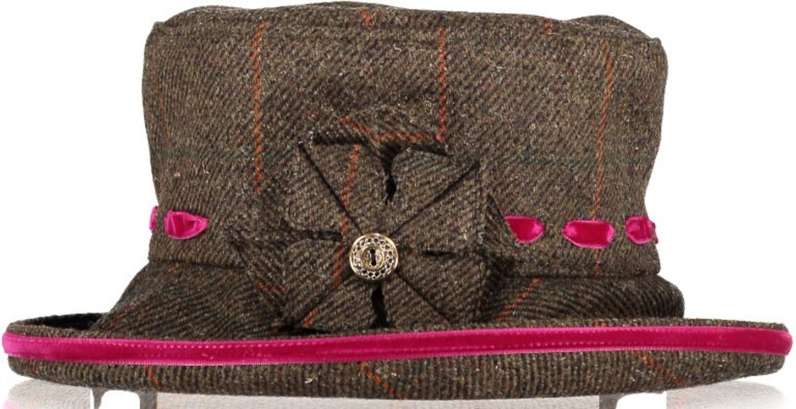Vintage Style Large Tweed Hat With Pink Velvet Trim Green - Etsy UK