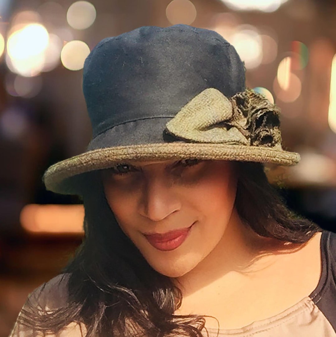 Waterproof Black Rain Downton Abbey Hat for Women, Warm Winter Waxed ...