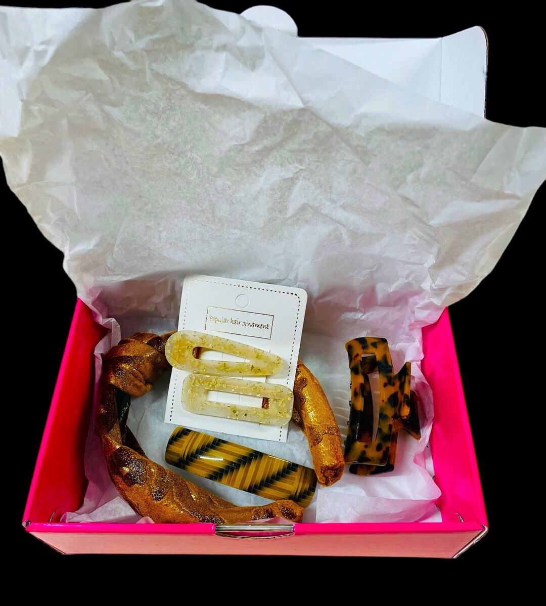 Accessory Gift Box of Hair Clips, Slides & Metallic Handmade Headband ...