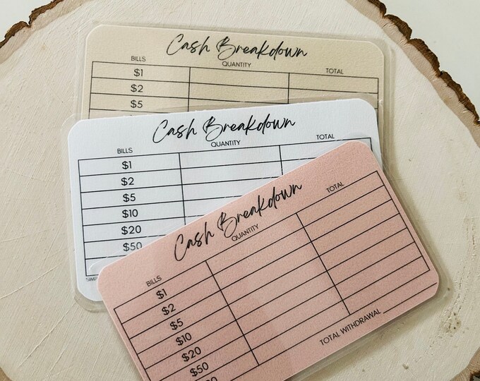 Horizontal Reusable Cash Breakdown | Set of 3 | Teller Bank Slips - Etsy