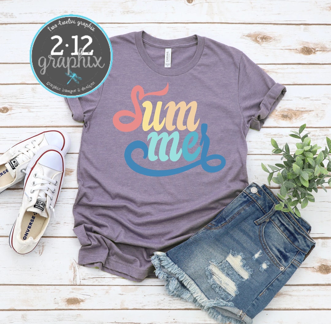 FREE SHIPPING Summer Graphic Tee Cute Comfy Rainbow Neon Color T-shirt ...