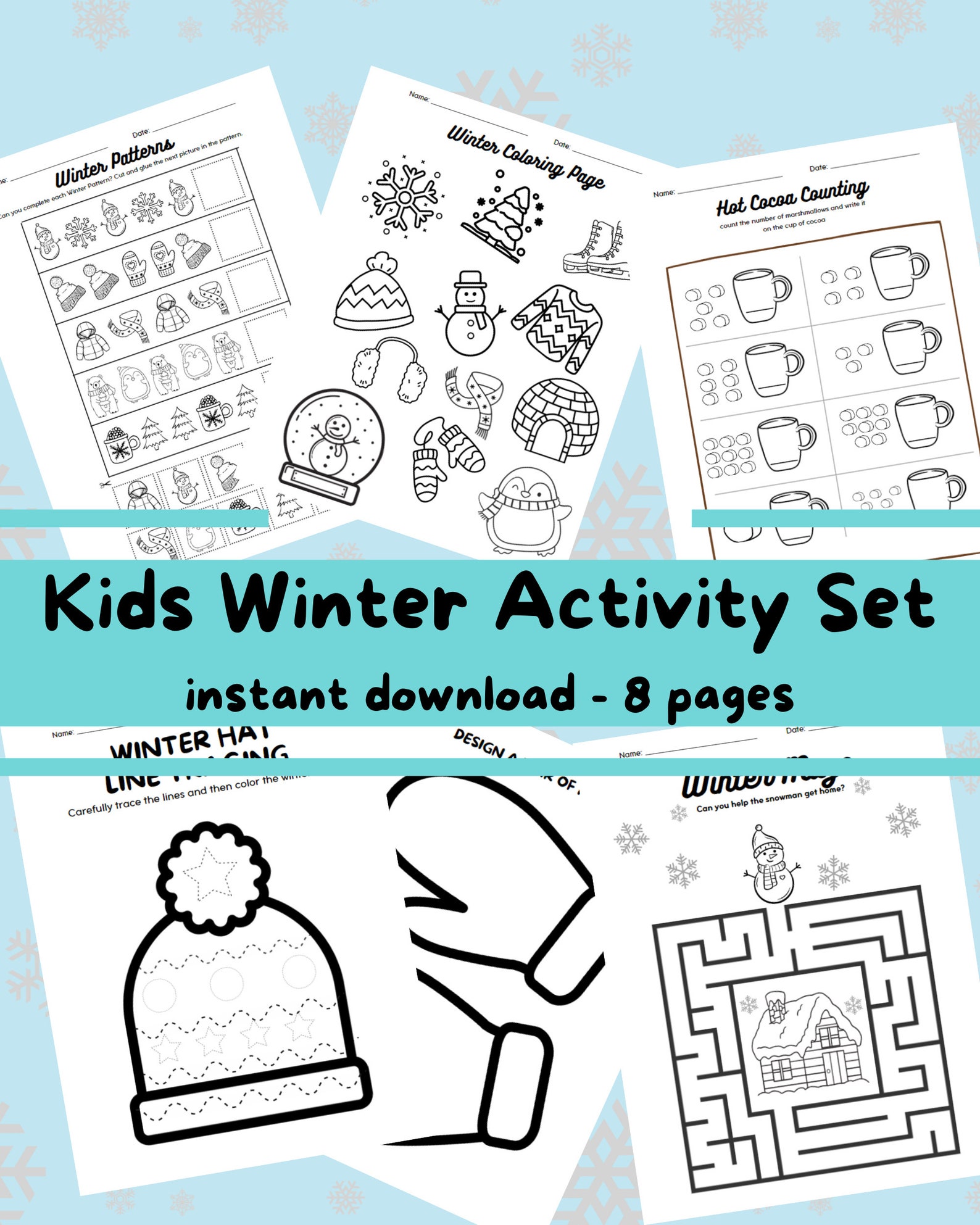Kids Winter Activity Printables Instant Download Coloring, Tracing ...