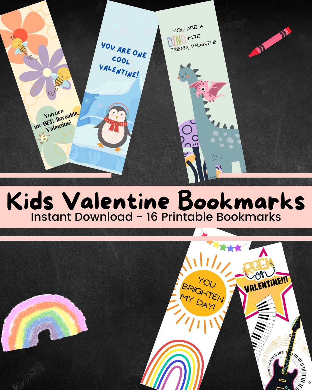 Printable Bookmark Valentines for Kids Instant Download Elementary ...