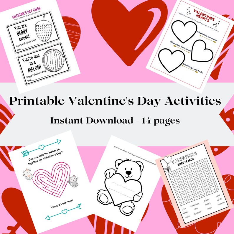 Kids Valentine's Day Activity Printables Instant Download Kids Activity ...