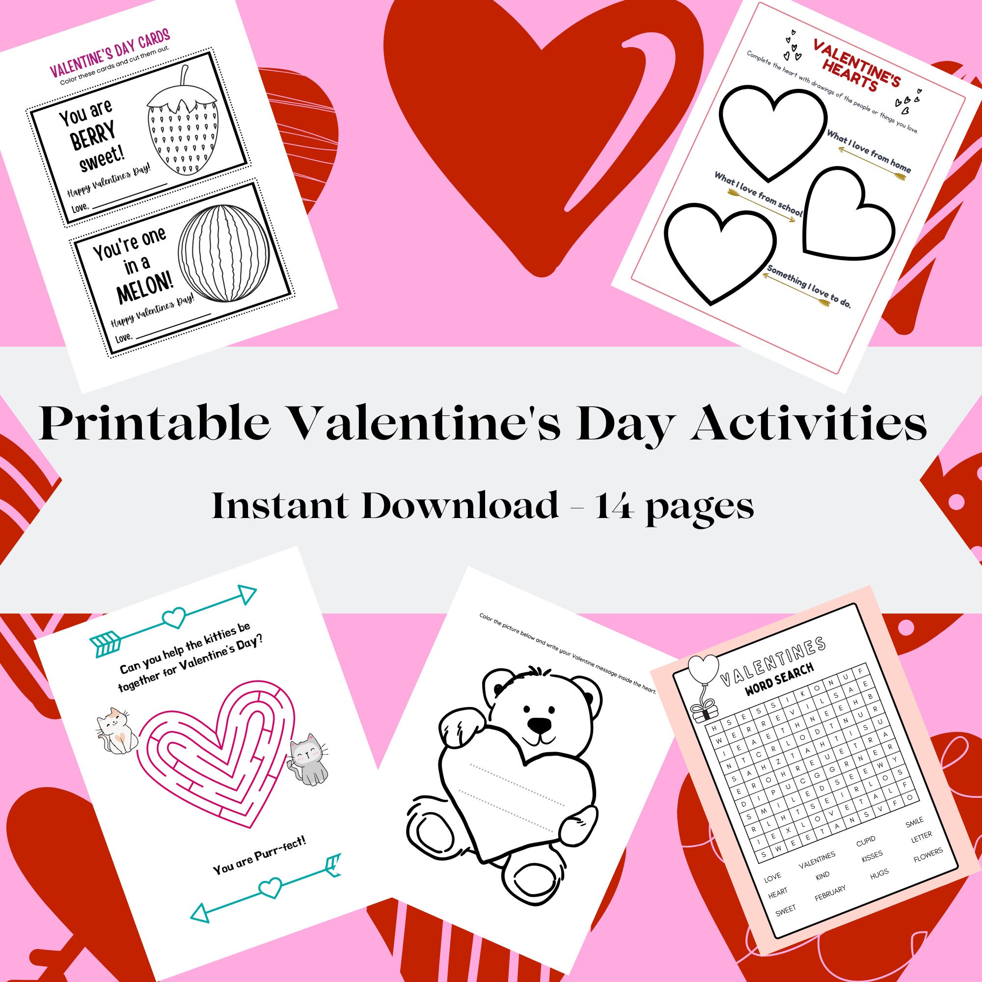 Kids Valentine's Day Activity Printables Instant Download Kids Activity ...