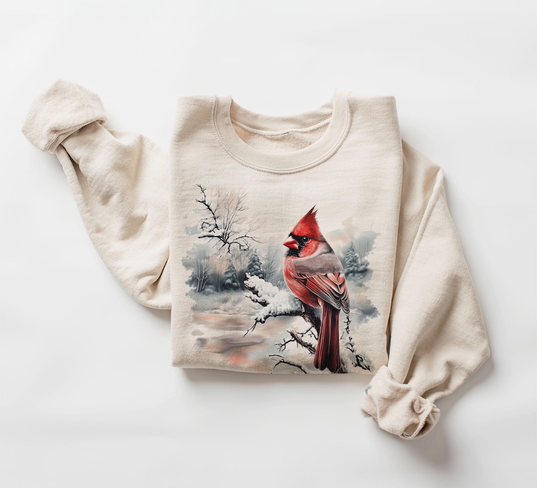 Retro Red Cardinal Winter Scene Sweatshirt - Nineties 90s Birding Bird ...