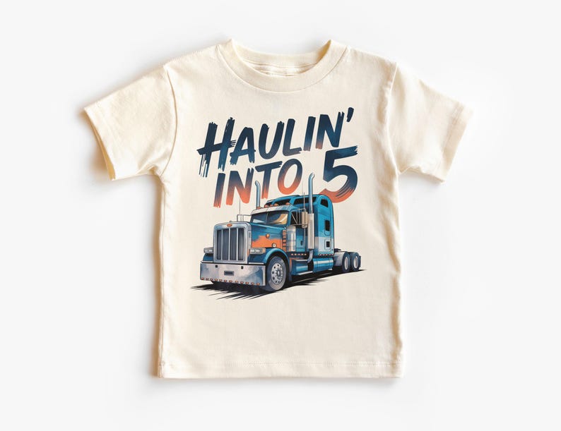 5th Birthday Haulin' Into 5 Semi Truck Kids Toddler Shirt - Retro Big ...