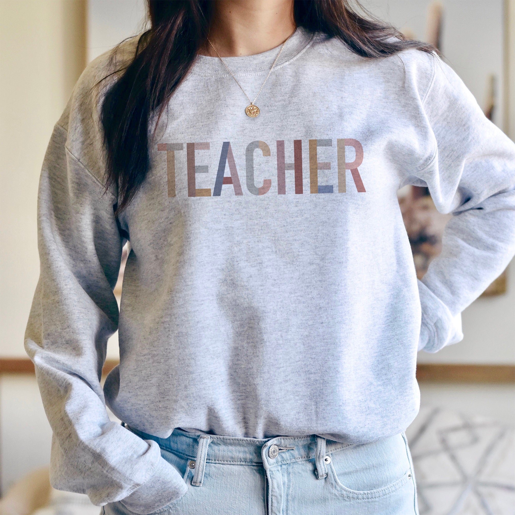Retro Teacher Sweatshirt Teacher Multicolor Teaching Is My Etsy