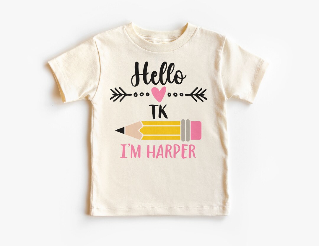 Personalized Hello TK Girls Shirt, Custom Name Pencil Tee, Back to ...