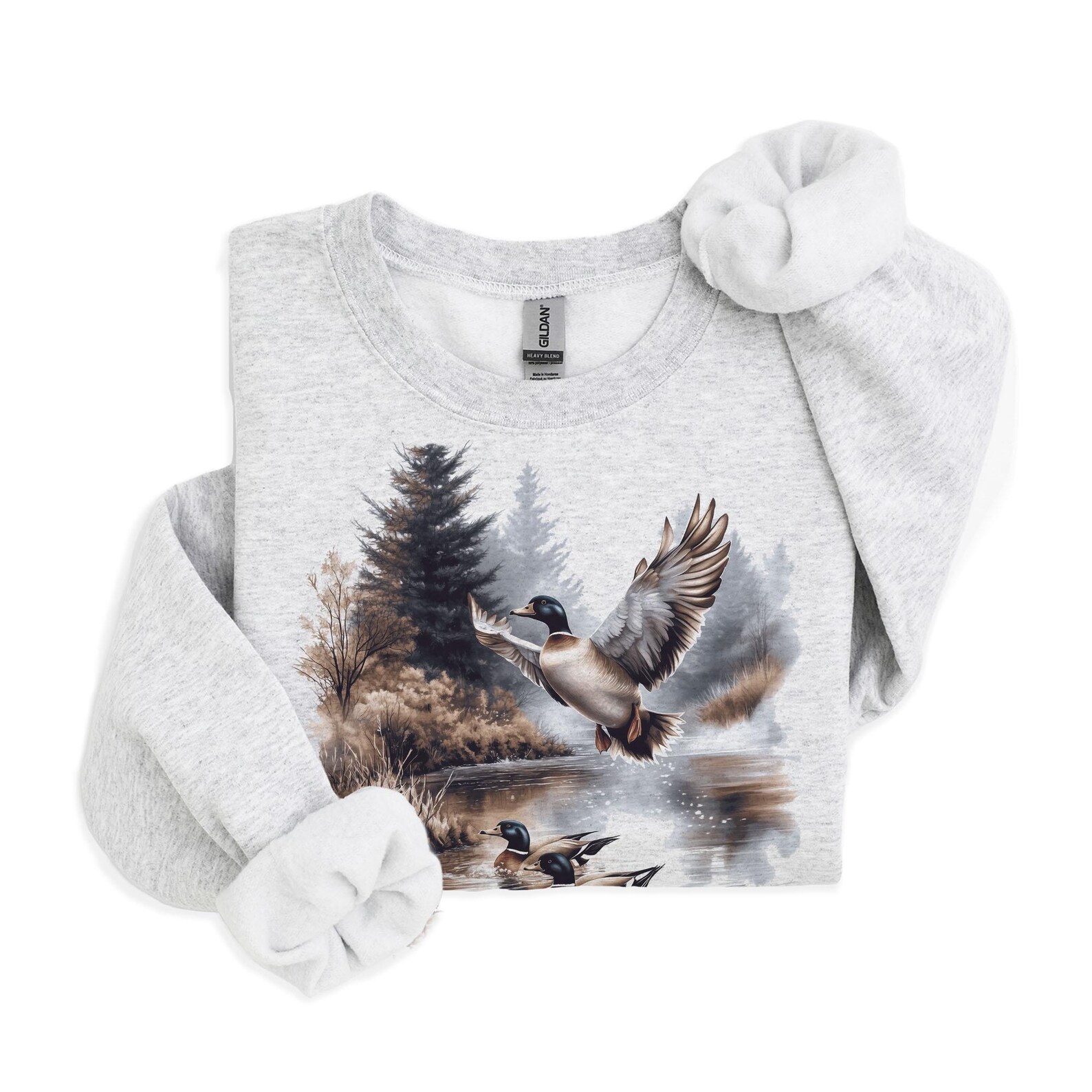 Retro Mallard Ducks Fall Pond Scene Sweatshirt - 90s Waterfowl Duck ...