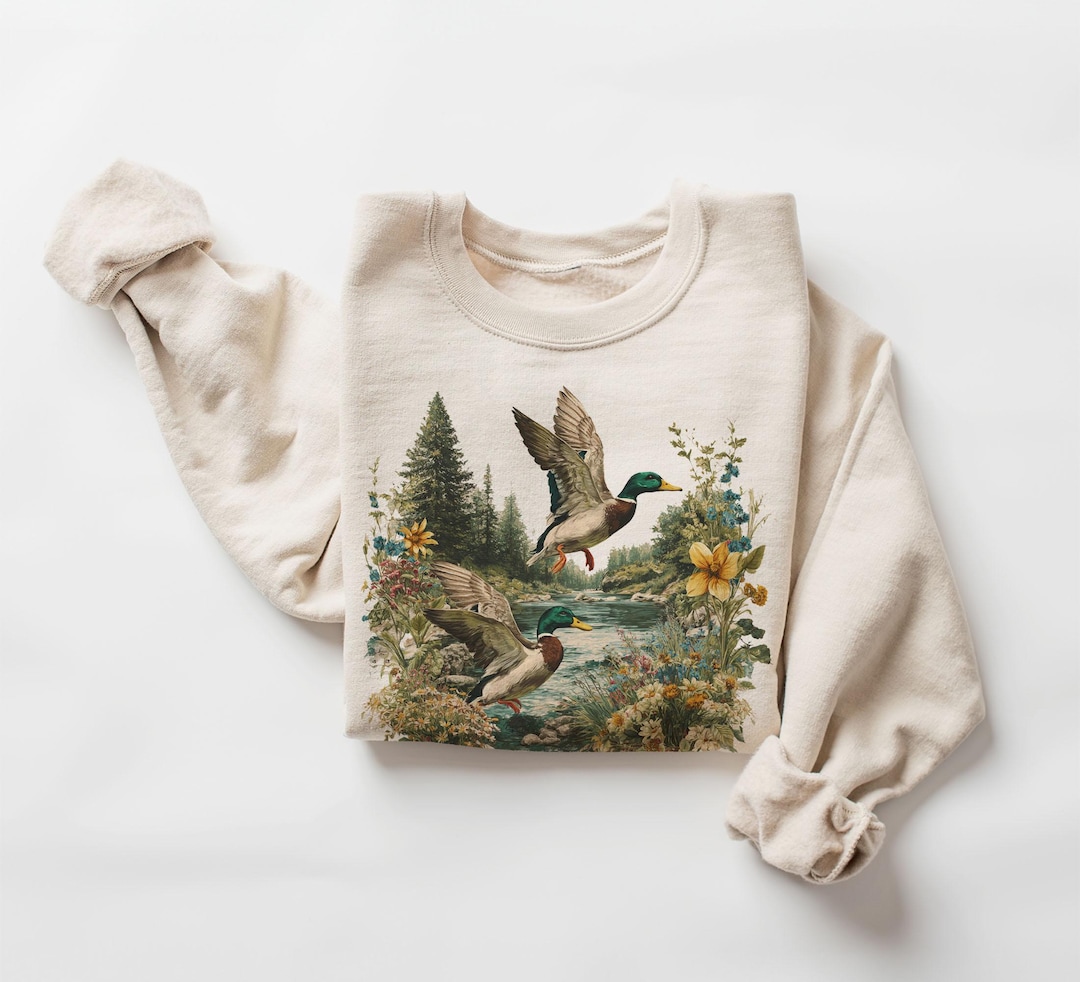 Retro Mallard Ducks Summer Scene Sweatshirt - 90s Duck Wildflower ...