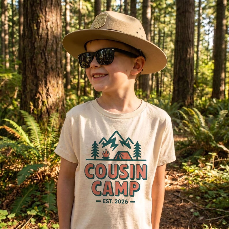 Cousin Camp Badge Family Summer Camping Trip: Tent, Campfire, Mountains ...