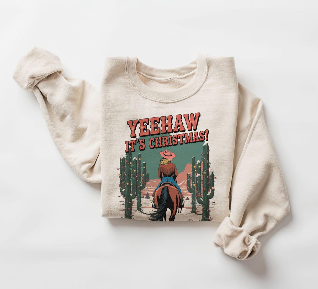 Retro Yeehaw Its Christmas Cowgirl Sweatshirt - 90s Western Equestrian ...