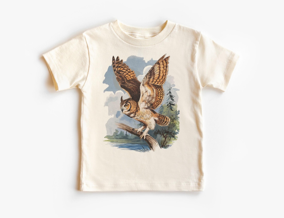Retro Great Horned Owl Kids Shirt - 90s Birds of Prey Taking off Nature ...