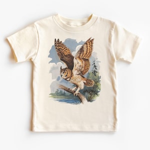 Retro Great Horned Owl Kids Shirt - 90s Birds of Prey Taking off Nature ...