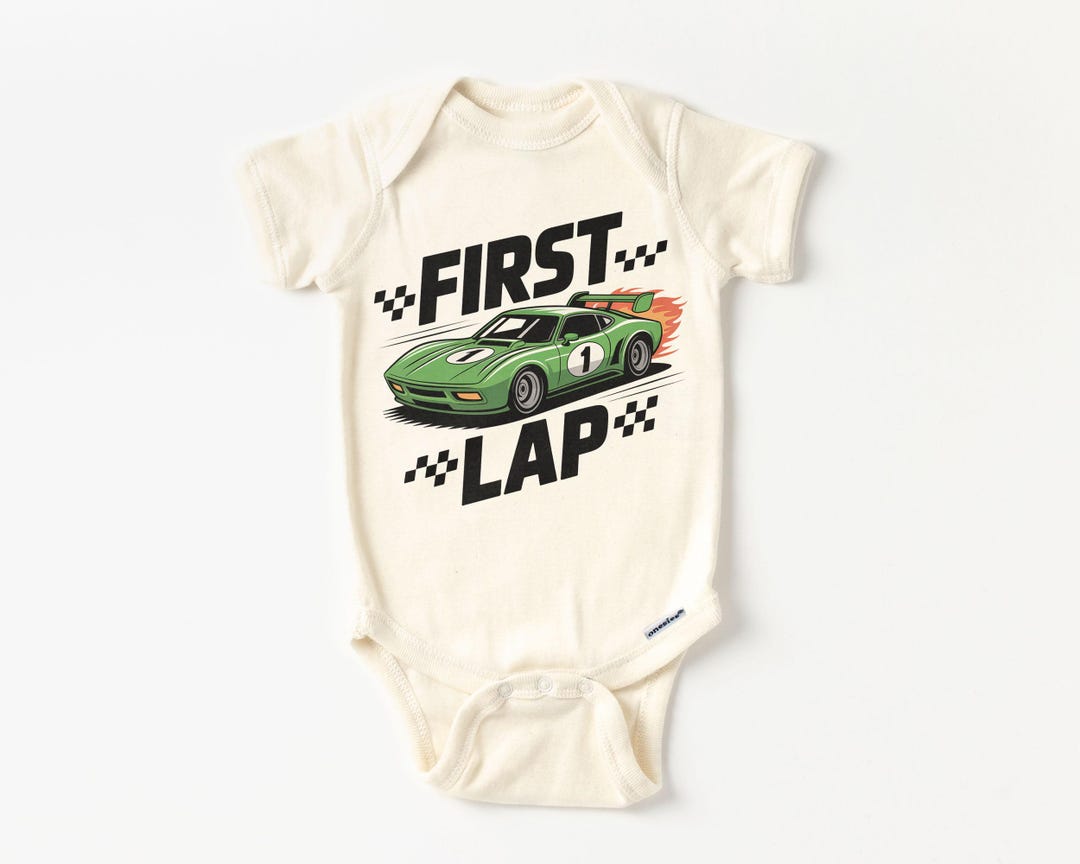 Retro 1st Birthday Racing First Lap Fast Race Car Baby Onesie® - Racer ...