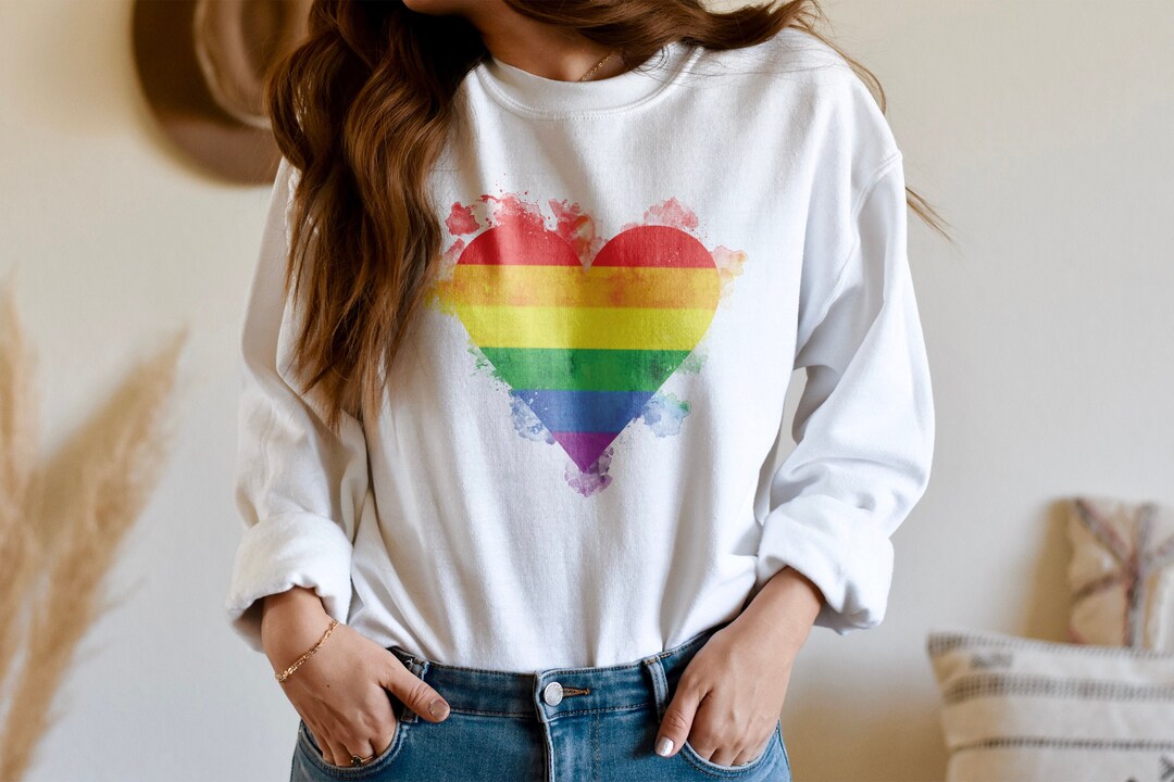 Gay Pride Sweatshirt Rainbow Pride Heart LGBTQ Pullover Equality Gay ...