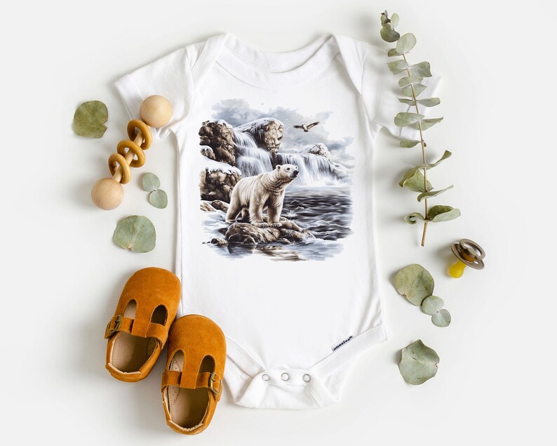 Retro Polar Bear Kids Shirt - 90s Arctic Bear Waterfall Sea Ice ...