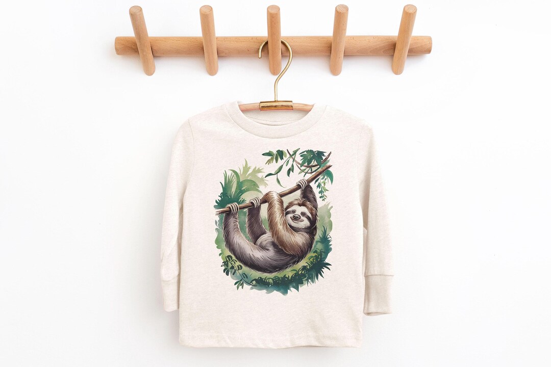 Retro Sloth Hanging in the Jungle Scene Toddler LS Shirt - 90's Vintage ...