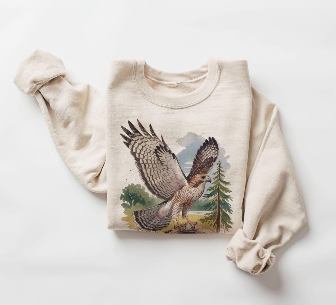 Retro Red Tailed Hawk Wings Spread Birding Sweatshirt - 90s Vintage ...