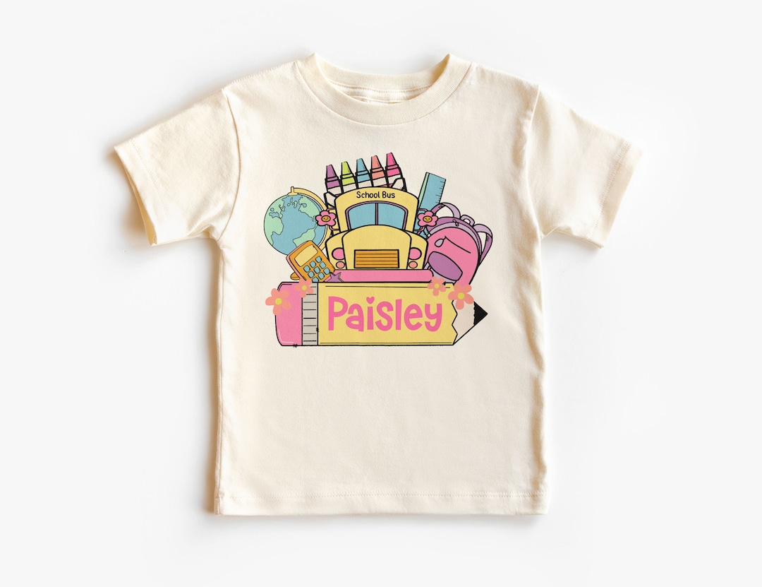 Personalized School Bus Girls Shirt, Custom Name Pencil Tee, Back to ...