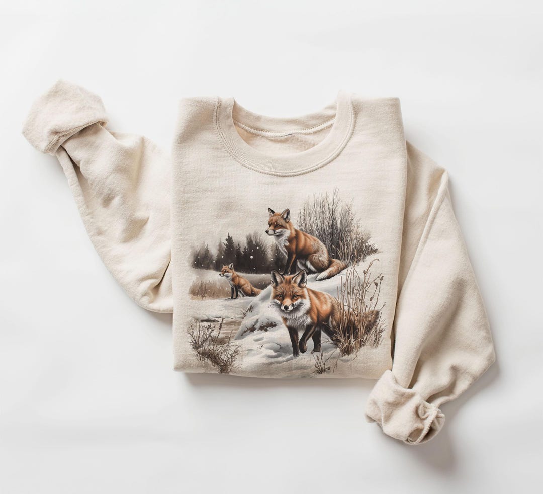 Retro Red Foxes Winter Scene Sweatshirt - 90s Fox Snowy Forest ...