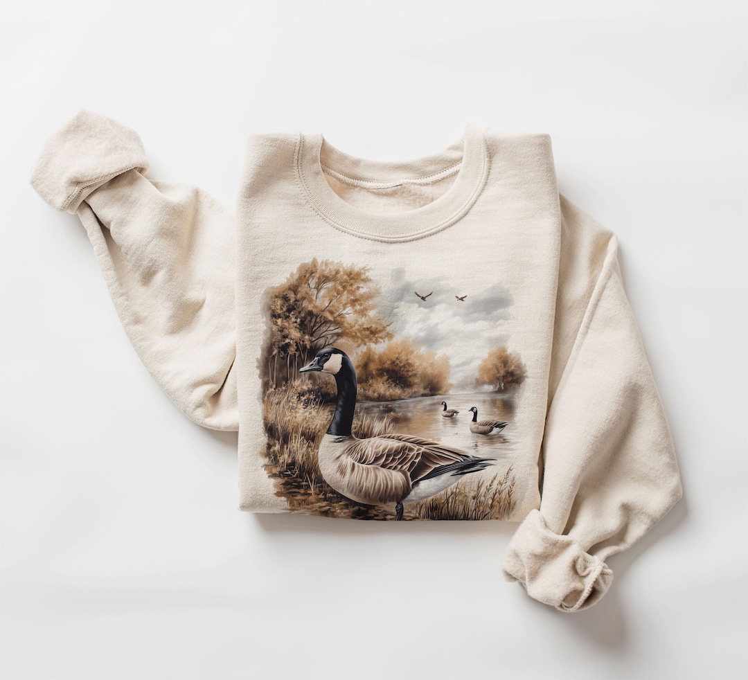 Retro Goose Fall Scene Sweatshirt - 90s Waterfowl Geese Wildlife Nature ...