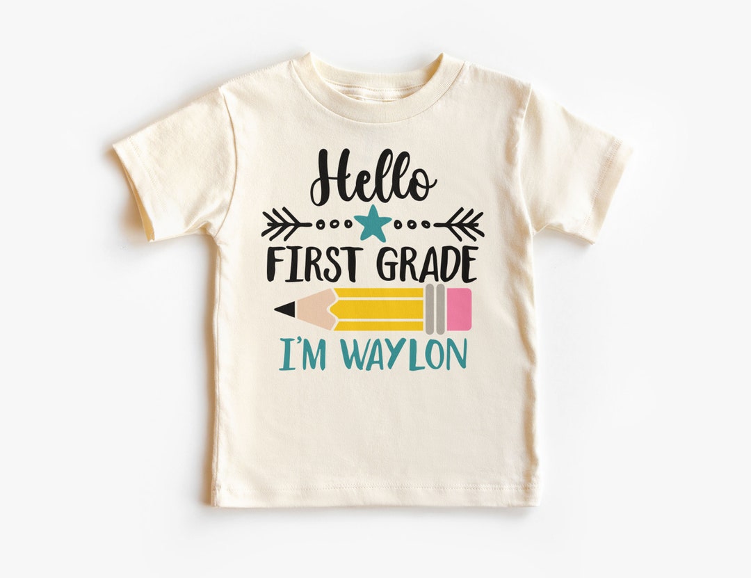 Personalized Hello First Grade Boys Shirt, Custom Childs Name Pencil ...