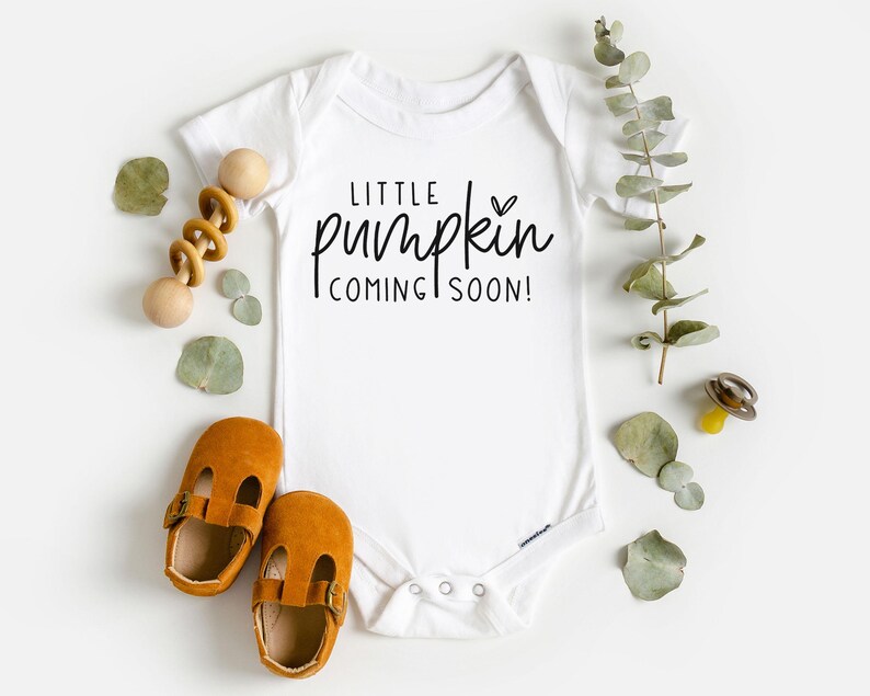 Little Pumpkin Coming Soon Baby Onesie® - Cute Minimalist Fall ...
