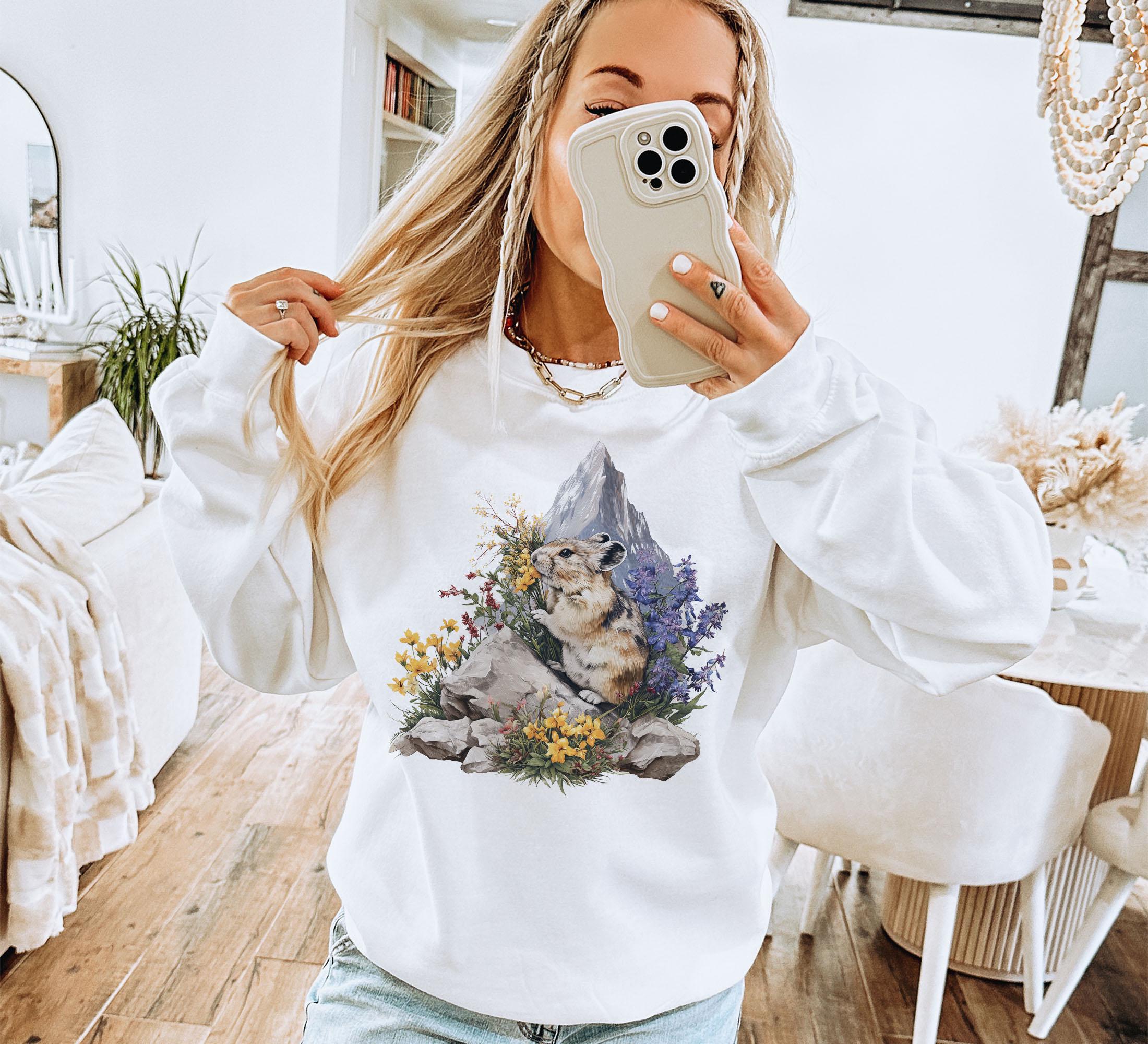 Retro Pika Alpine Summer Wildflower Scene Sweatshirt - 90s Cute Pika ...