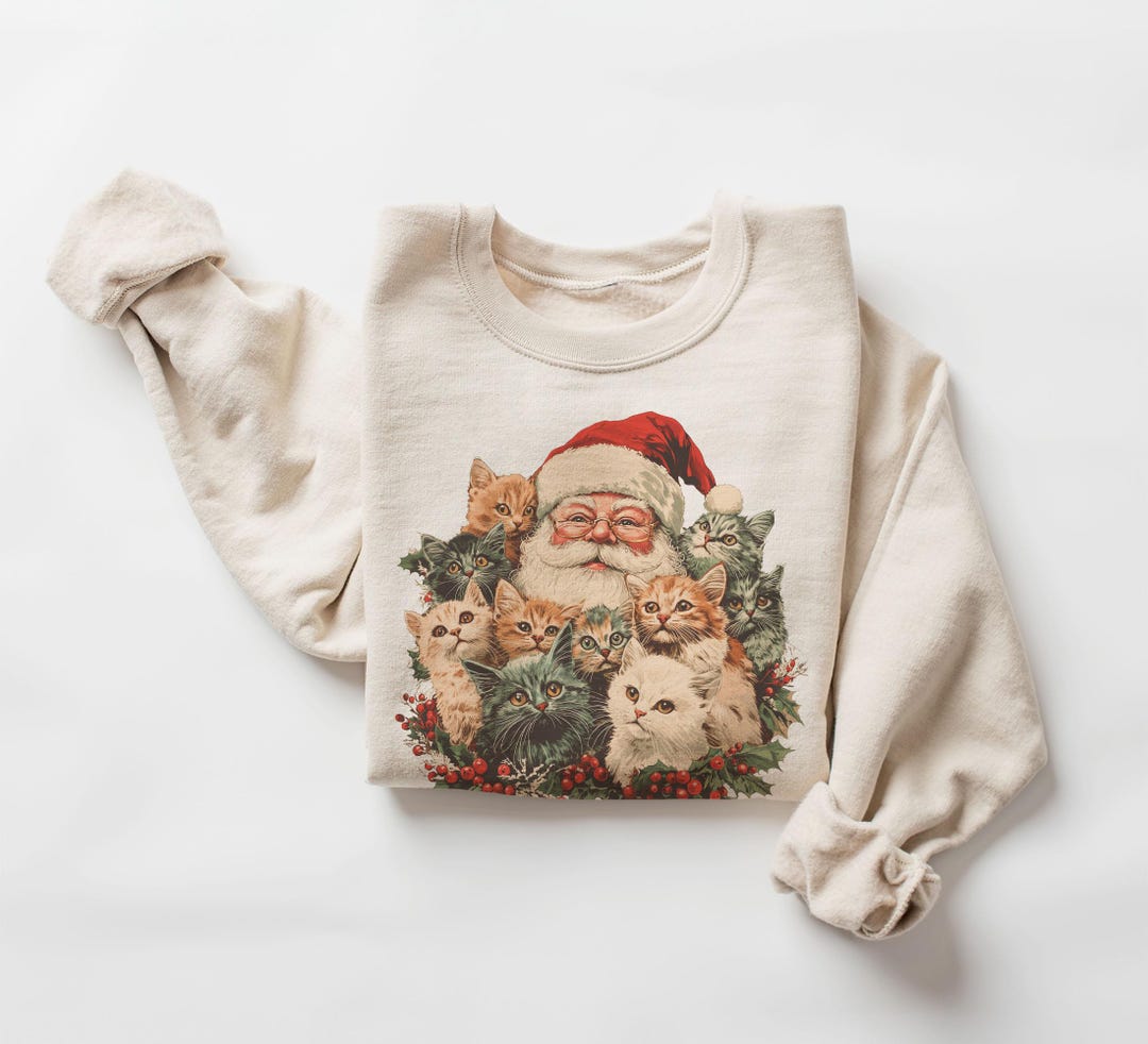 Retro Santa Claus & Kittens Christmas Winter Sweatshirt - 90s Old Saint ...