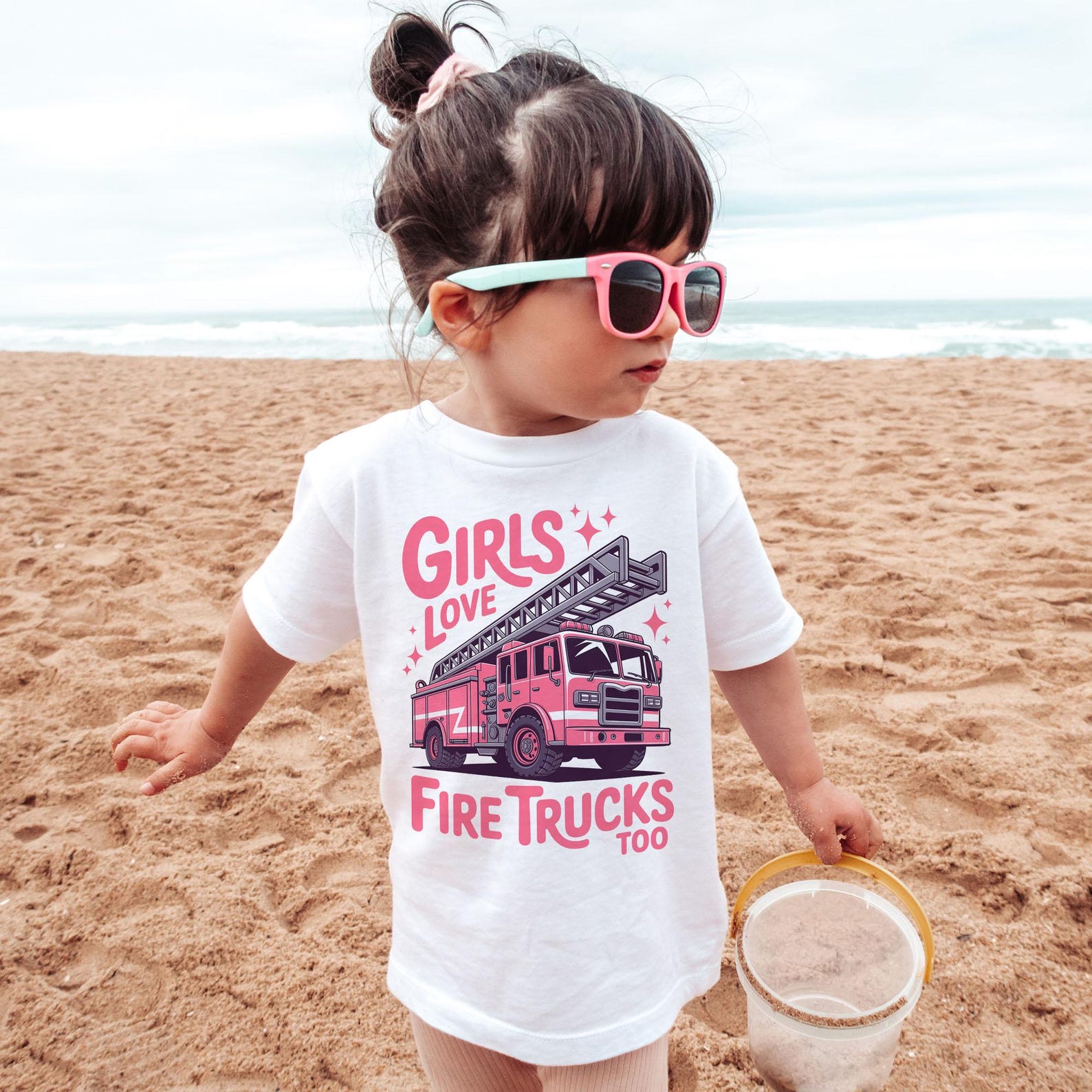 Girly Fire Engine Firefighter Kids Toddler Tee - Cute Girls Love Fire ...