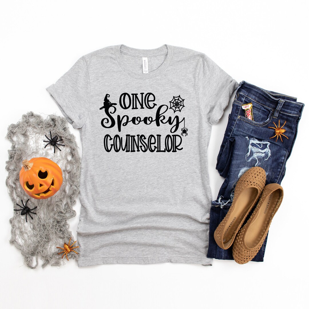 Halloween School Counselor Shirt One Spooky Counselor Spider Webs Tee ...