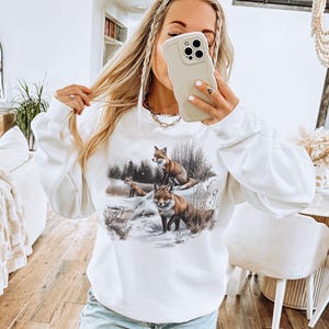 Retro Red Foxes Winter Scene Sweatshirt - 90s Fox Snowy Forest ...