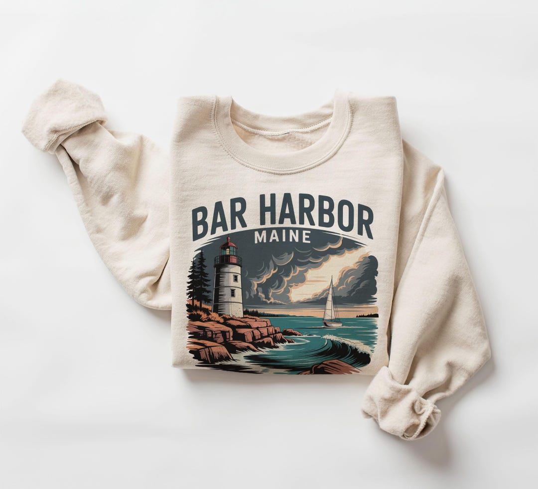 Retro Bar Harbor Maine Lighthouse Sweatshirt - 90s Vintage East Coast ...