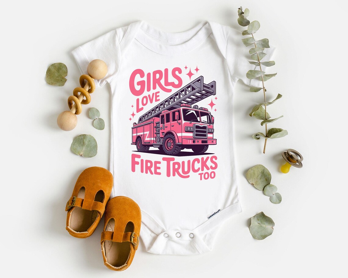 Girly Fire Engine Firefighter Kids Toddler Tee - Cute Girls Love Fire ...