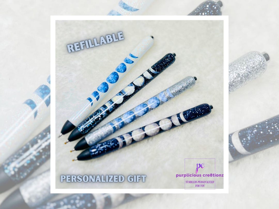 Moon Phase Glitter Refillable Gel Pen || Personalized Custom Gifts ...