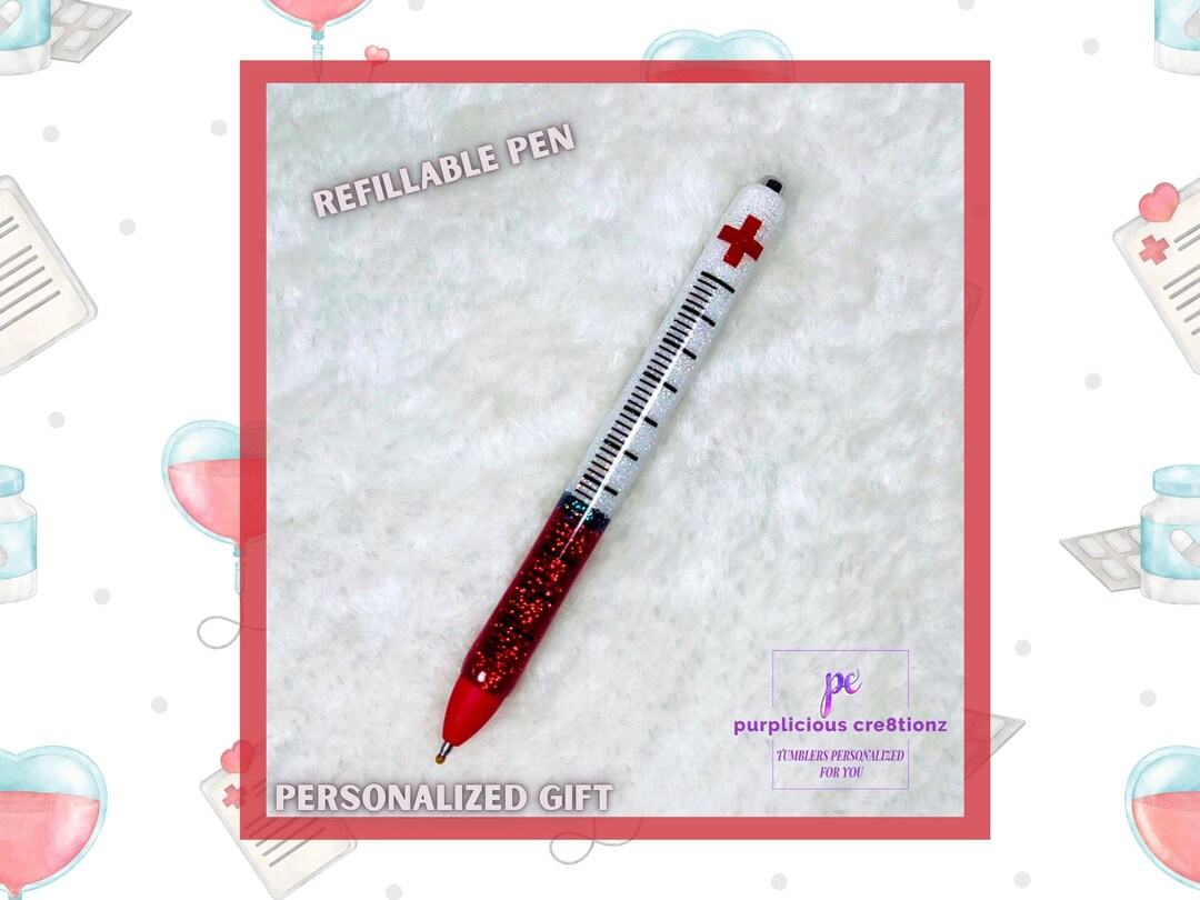 Nurse Syringe Red Inspired Glitter Refillable Pen || Personalized ...