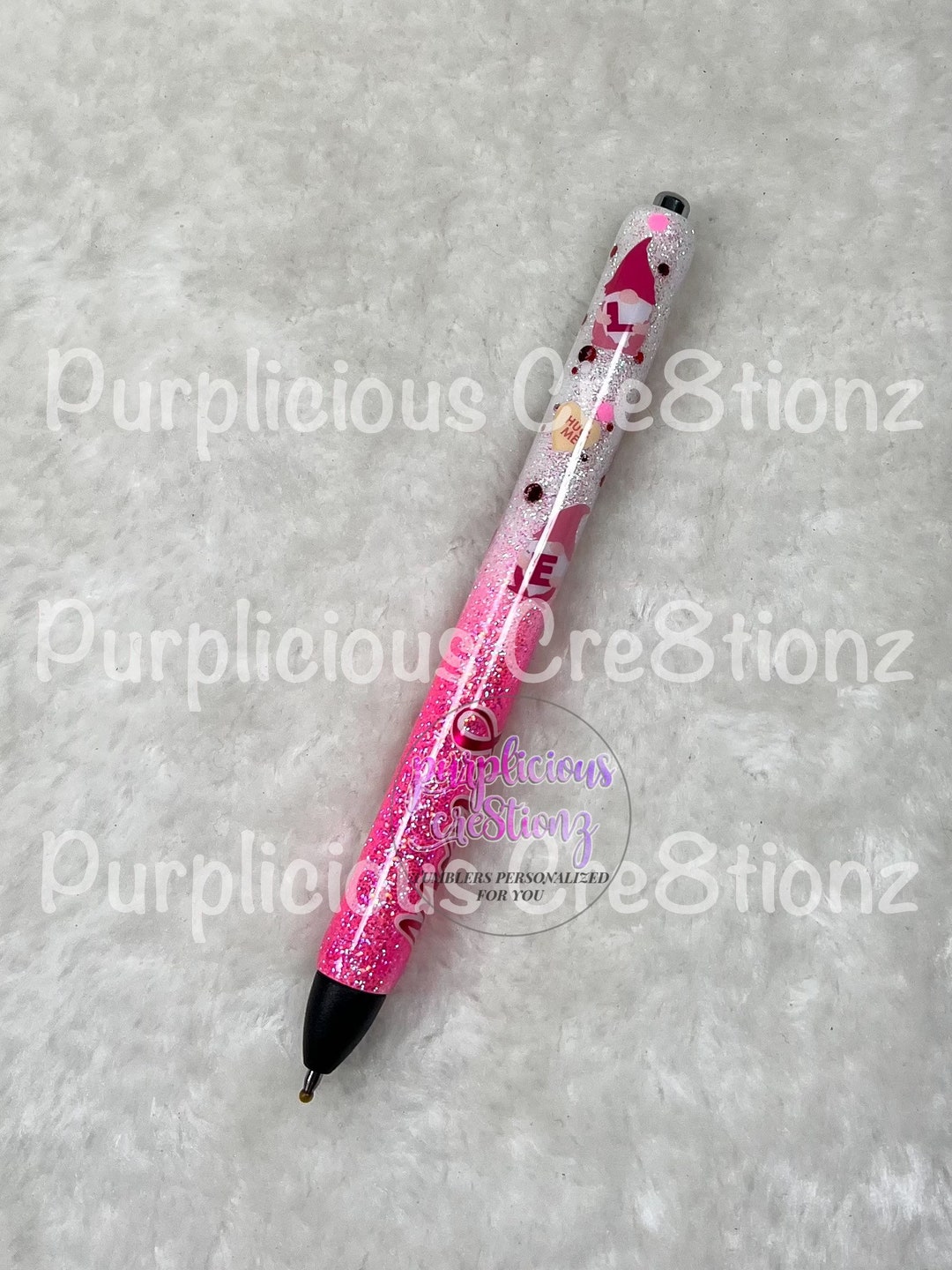 Valentine Love Gnomes Pink Glitter Refillable Gel Pen | Personalized ...