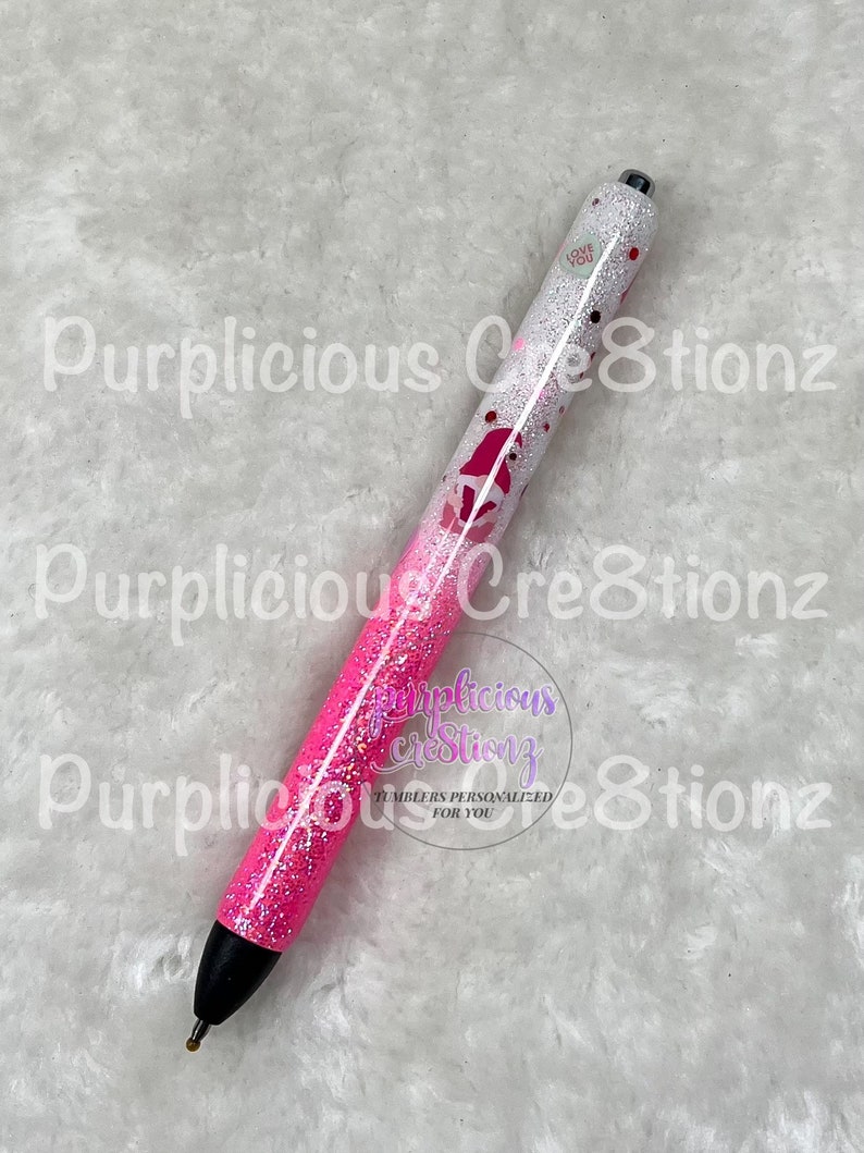 Valentine Love Gnomes Pink Glitter Refillable Gel Pen | Personalized ...