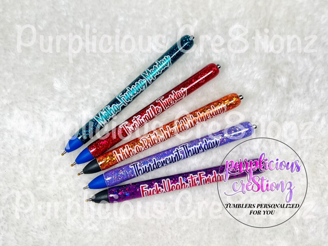 Work Weekday Adult Phrase Glitter Refillable Pen || Personalized Gift ...