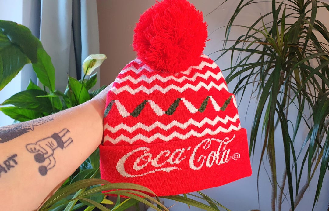Vintage, Women's, Men's Coca Cola Pom Pom Beanie, Soft Knit Hat, Big ...