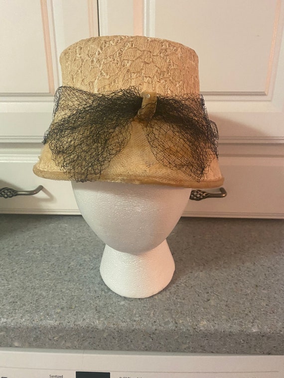 Vintage Beige Straw Like Hat With Black Net Bow - Etsy